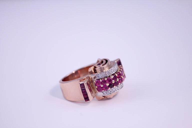 Retro Ruby and Diamond 14k Rose Gold Ring For Sale at 1stDibs