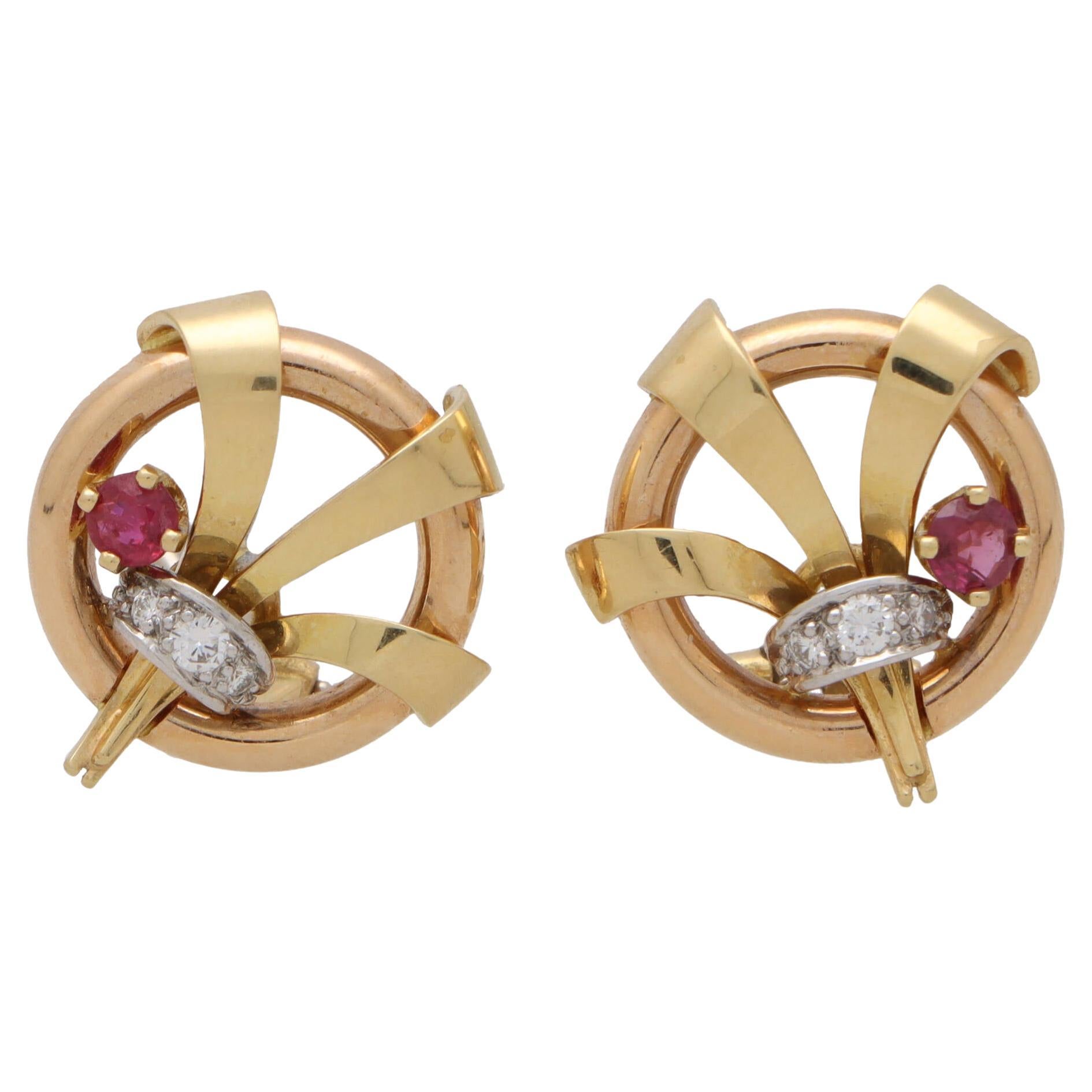 Diamond and Ruby Insect Bee Earrings in 18 Karat Yellow Gold For Sale ...