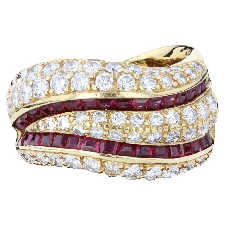 Retro Ruby and Diamond Wave Ring For Sale at 1stDibs