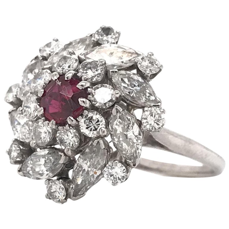 Retro Ruby and Diamonds Cluster Style Ring at 1stDibs