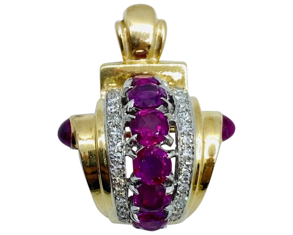Ruby Diamond Gold Pendant Brooch For Sale at 1stDibs