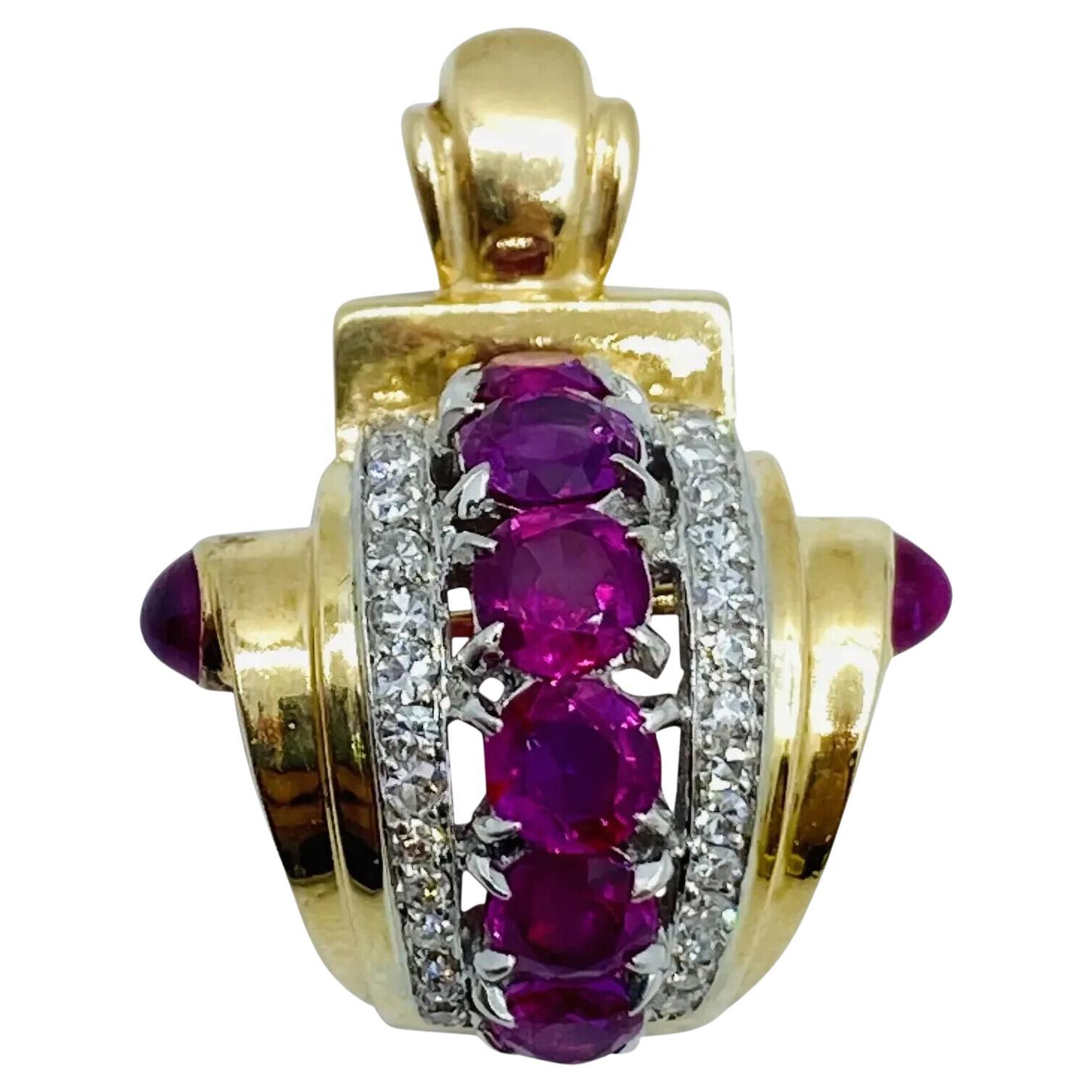 Vintage Paul Flato Necklace Brooch Ring Set 14k Gold Ruby Diamond ...