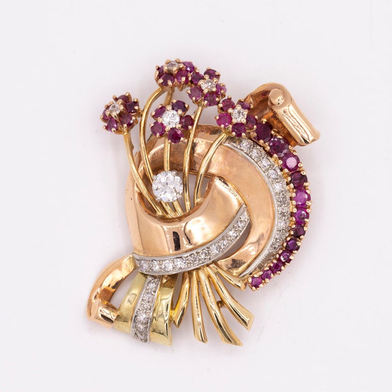 Retro Ruby and Diamond Brooch For Sale at 1stDibs
