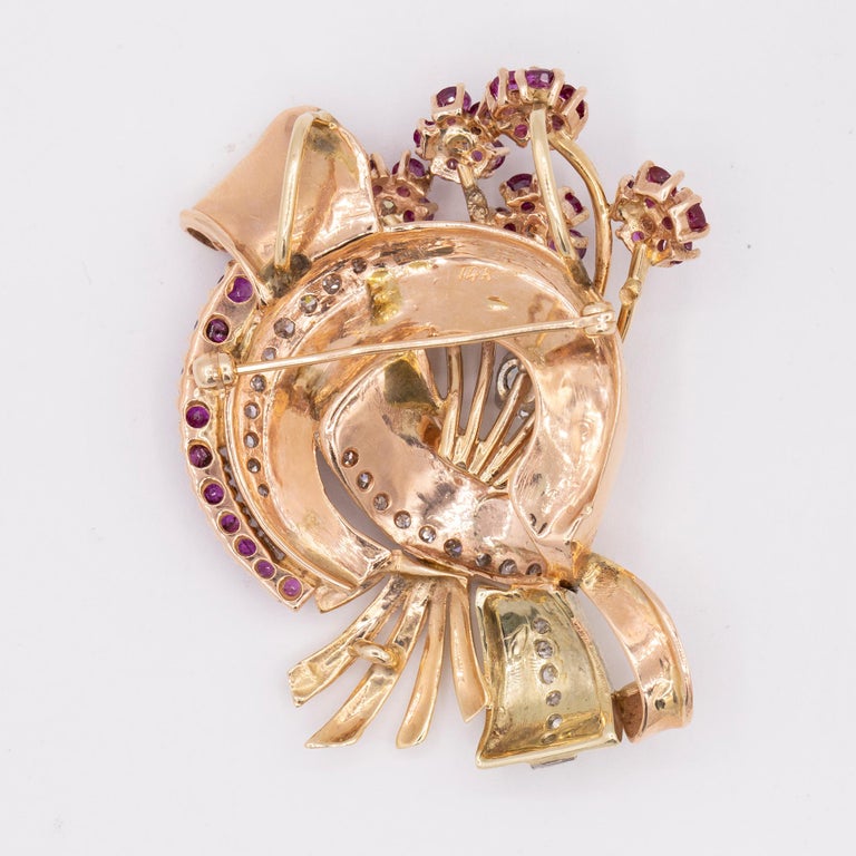 Retro Ruby and Diamond Brooch For Sale at 1stDibs