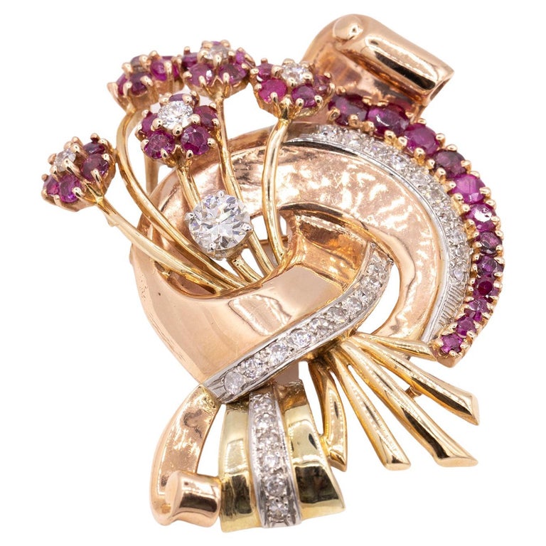 Retro Ruby and Diamond Brooch For Sale at 1stDibs