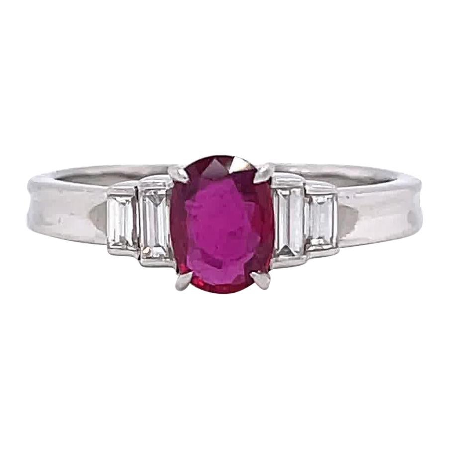 Retro Ruby Diamond Gold Platinum Ring For Sale at 1stDibs