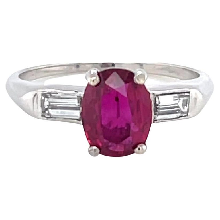 Retro Ruby Diamond Platinum Ring For Sale at 1stDibs