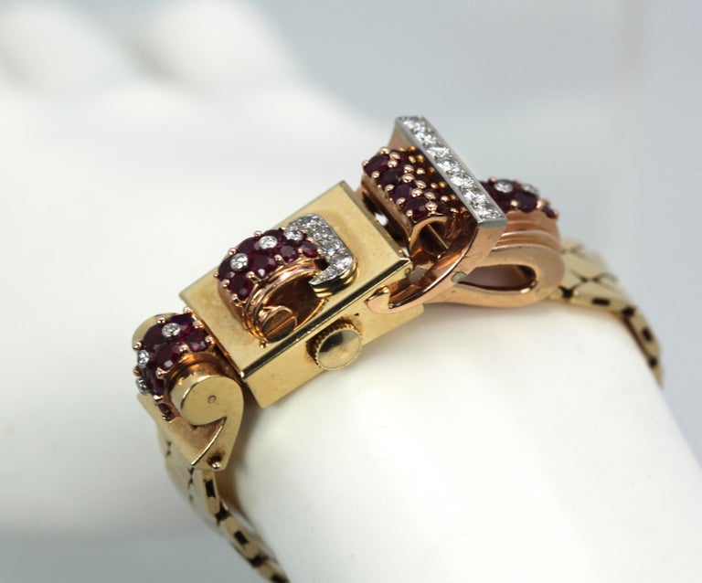 Retro Ruby Diamond Rose and Yellow Gold Flip Top Covered Watch For Sale ...