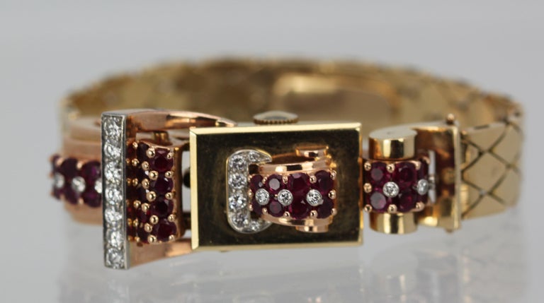 Retro Ruby Diamond Rose and Yellow Gold Flip Top Covered Watch For Sale ...