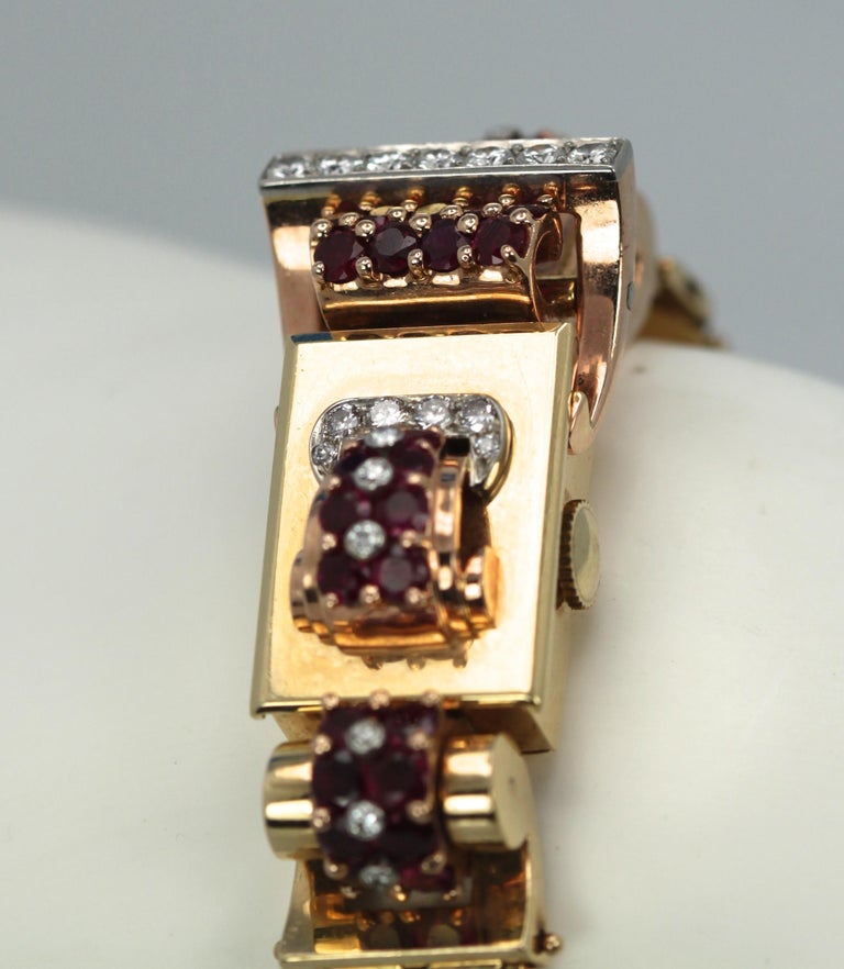 Retro Ruby Diamond Rose and Yellow Gold Flip Top Covered Watch For Sale ...