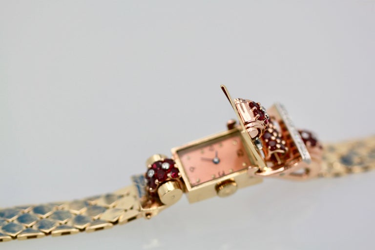 Retro Ruby Diamond Rose and Yellow Gold Flip Top Covered Watch For Sale ...