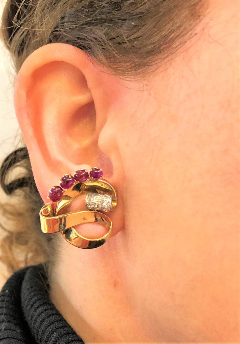 Retro Ruby Diamond Statement Earrings For Sale at 1stDibs