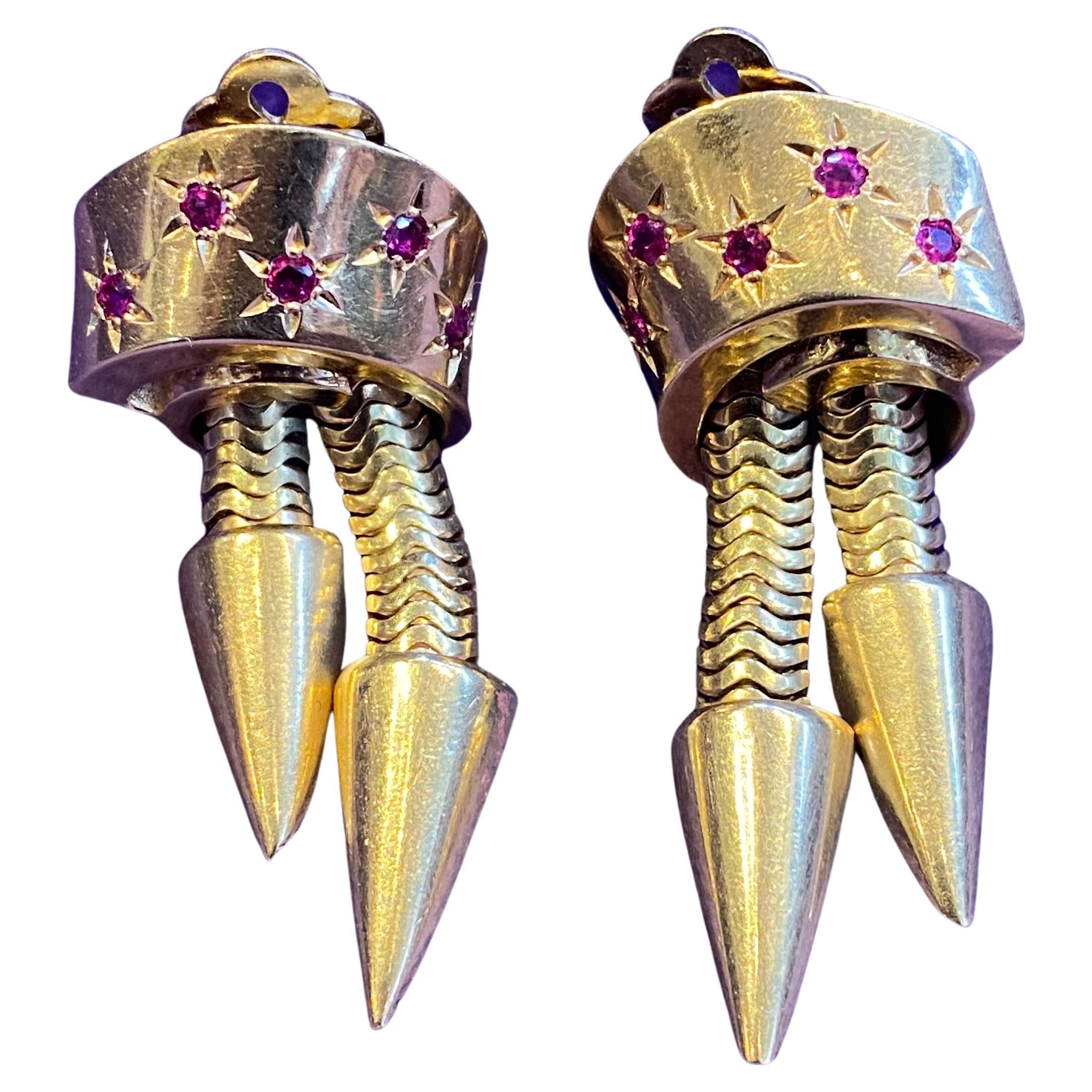 Retro Ruby Diamond Sunburst Earrings at 1stDibs