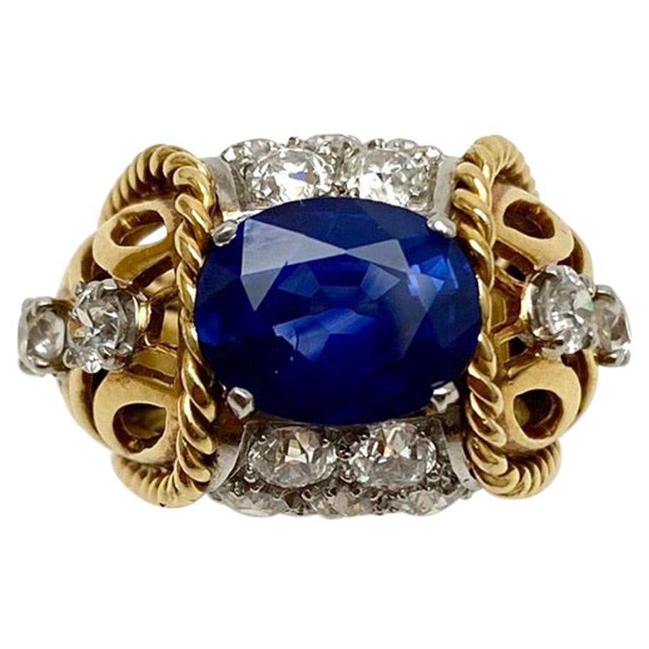 Sapphire Diamond Gold Ring at 1stDibs
