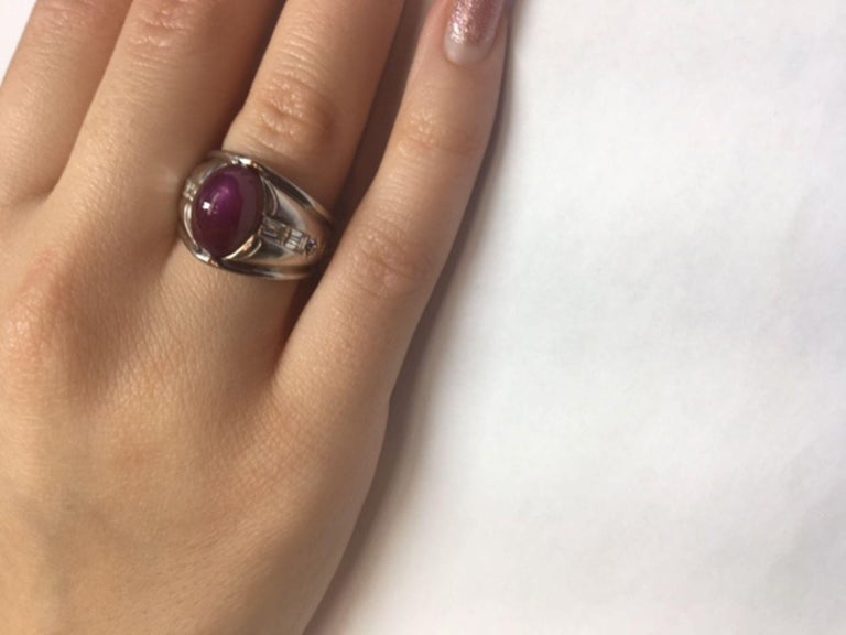 Retro Star Ruby Diamond Platinum Band For Sale at 1stDibs