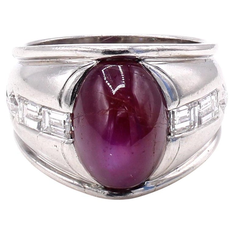 Retro Star Ruby Diamond Platinum Band For Sale at 1stDibs