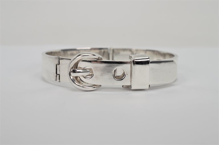 Retro Sterling Silver Tang Buckle Bracelet For Sale at 1stDibs