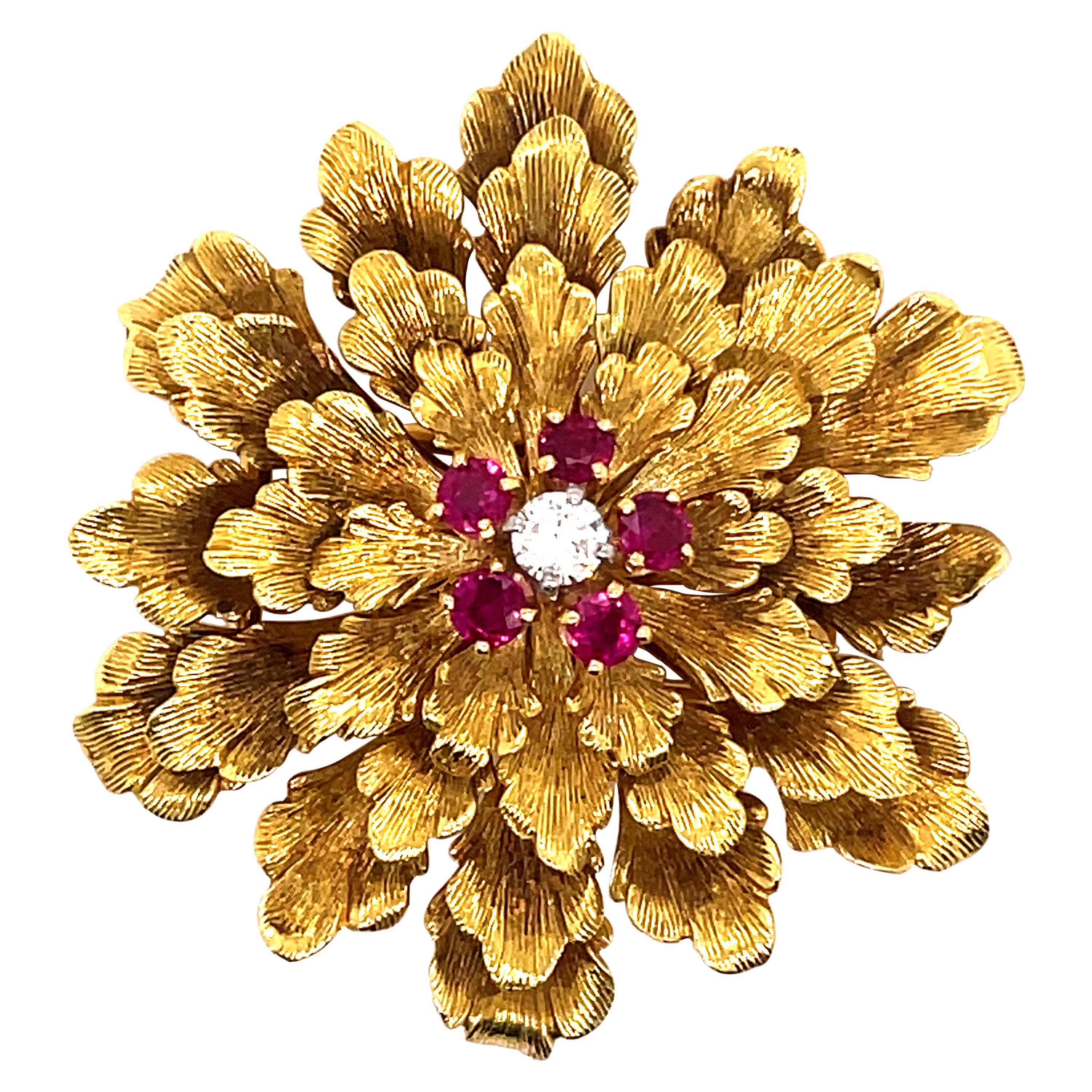 18k Yellow Gold with Diamond and Ruby Zebra Brooch For Sale at 1stDibs