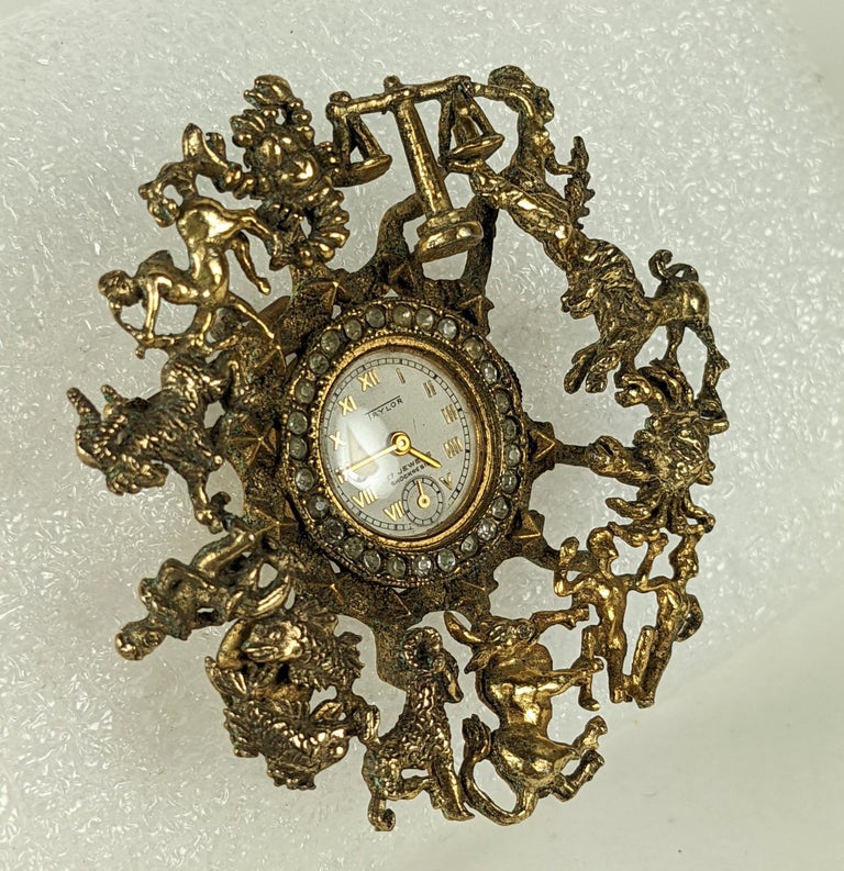 Retro Taylor Sterling Zodiac Watch Brooch For Sale at 1stDibs