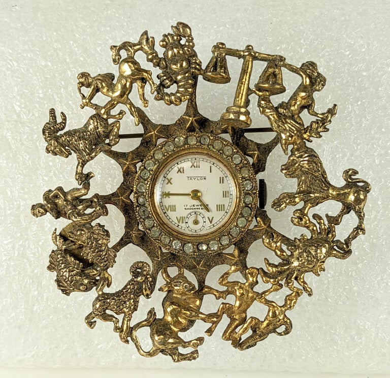 Retro Taylor Sterling Zodiac Watch Brooch For Sale at 1stDibs