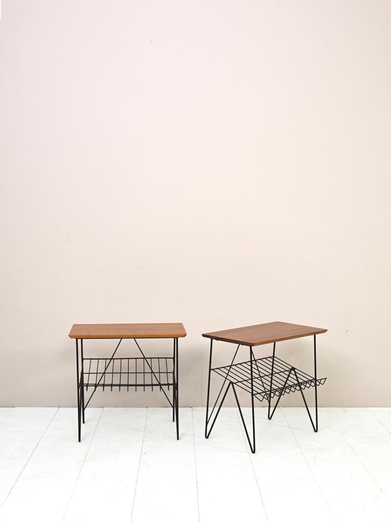 Retro Teak and Metal Side Tables For Sale at 1stDibs