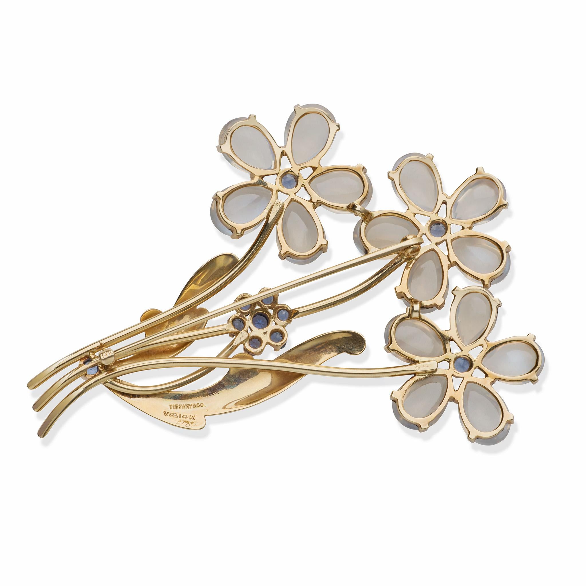 Retro Tiffany and Co. Moonstone and Sapphire Flower Brooch For Sale at ...
