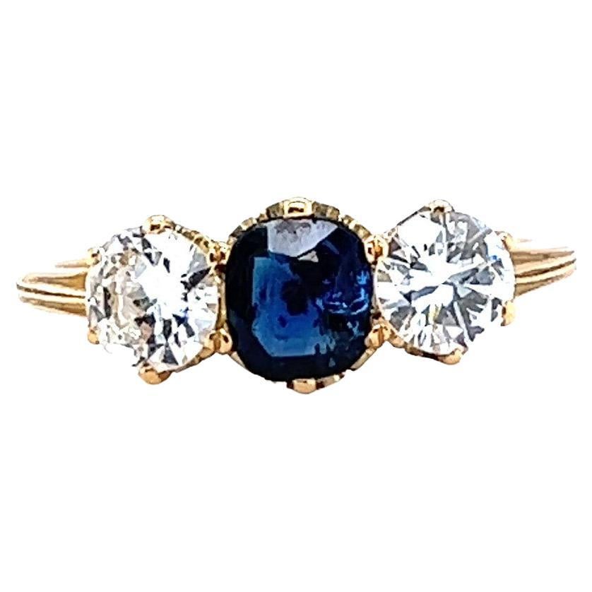 Antique Victorian 10 Karat Yellow Gold Sapphire and Diamond 3-Stone ...