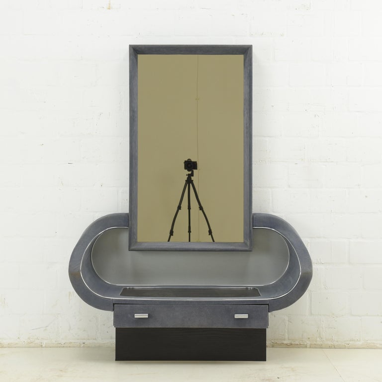 Retro Vintage Mirror Dresser / Make-Up Dresser in Blue Gray and Velvet ...