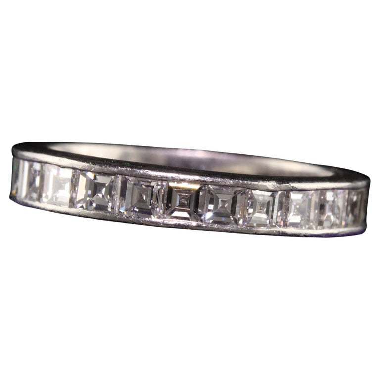 Retro Vintage Platinum Carre Cut Diamond Eternity Band For Sale at 1stDibs
