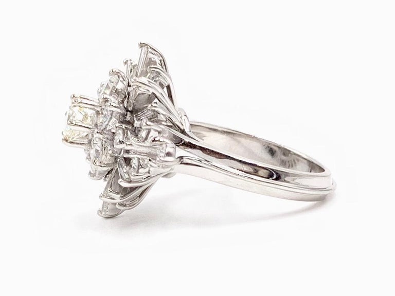 Retro White Gold Diamond Cluster Ring For Sale at 1stDibs