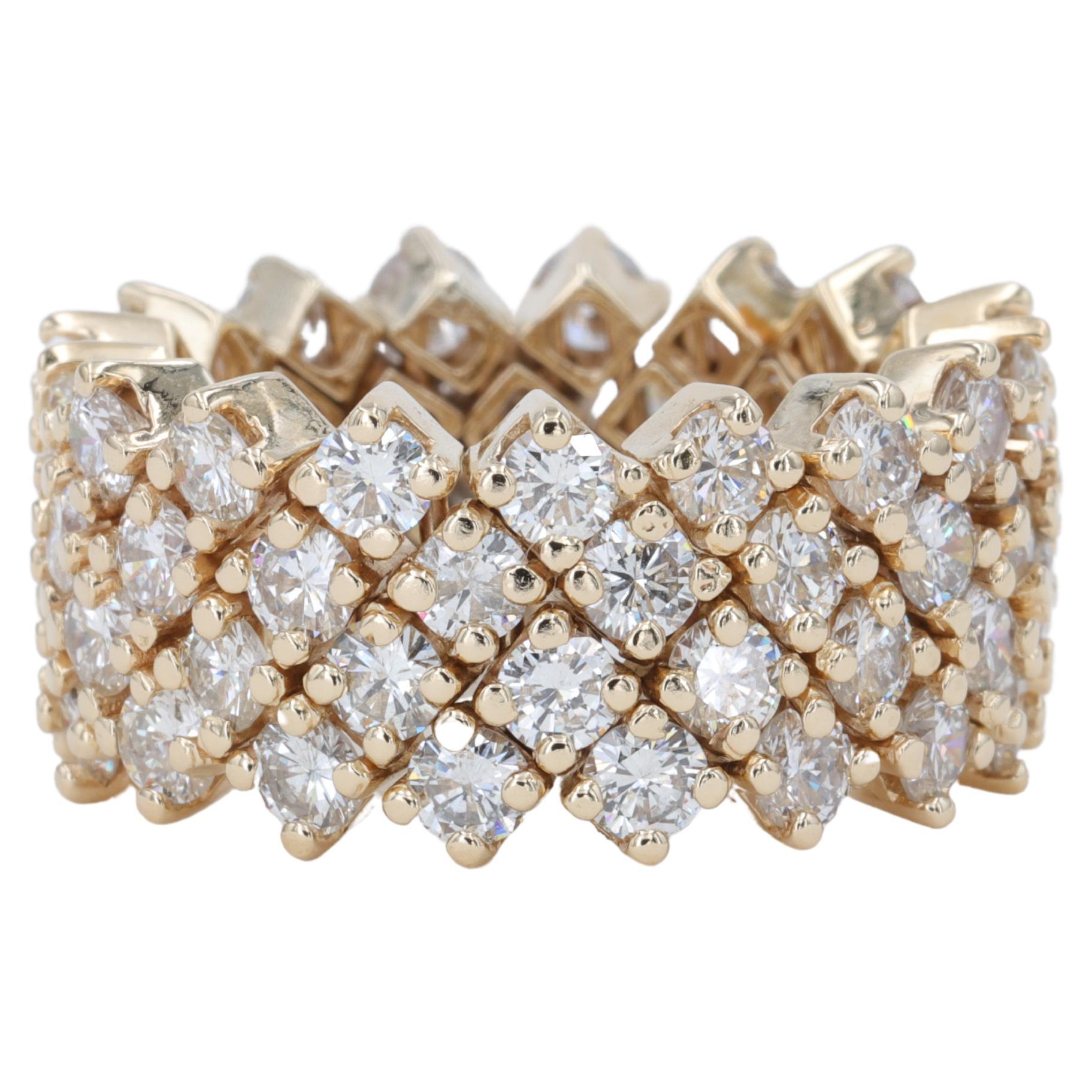 Three-Row Round Wide Diamond Eternity Band For Sale at 1stDibs