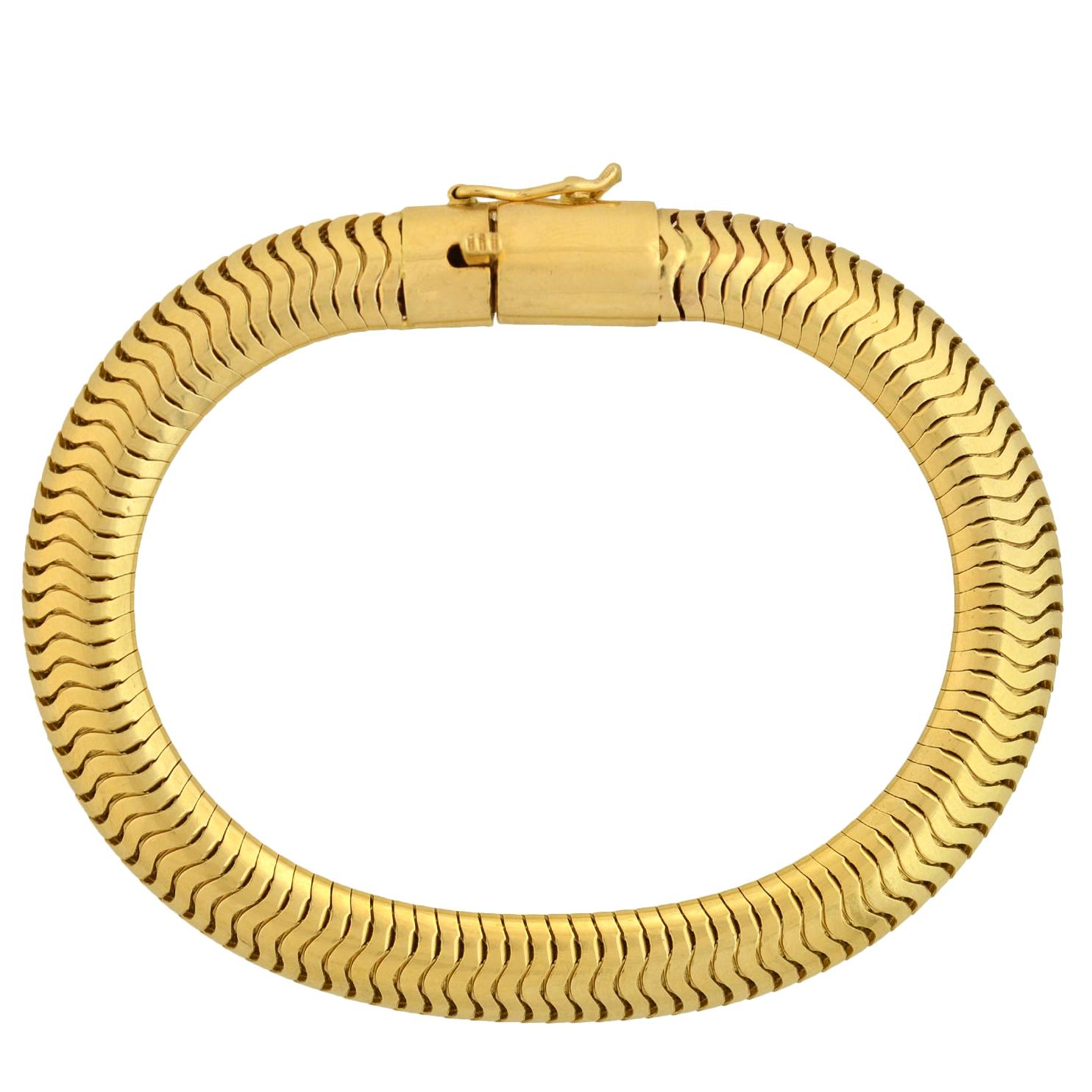 Retro Yellow Gold Flexible Snake Chain Bracelet at 1stDibs