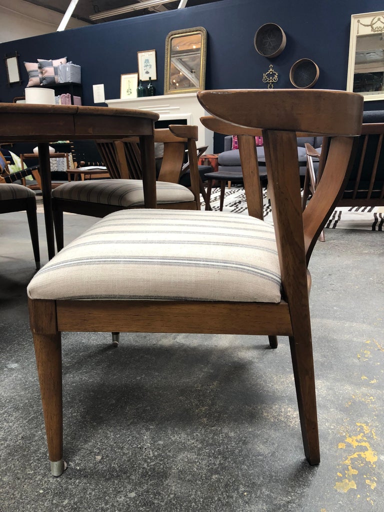 Round Walnut B.P. John Midcentury Dining Set with Reupholstered Chairs ...