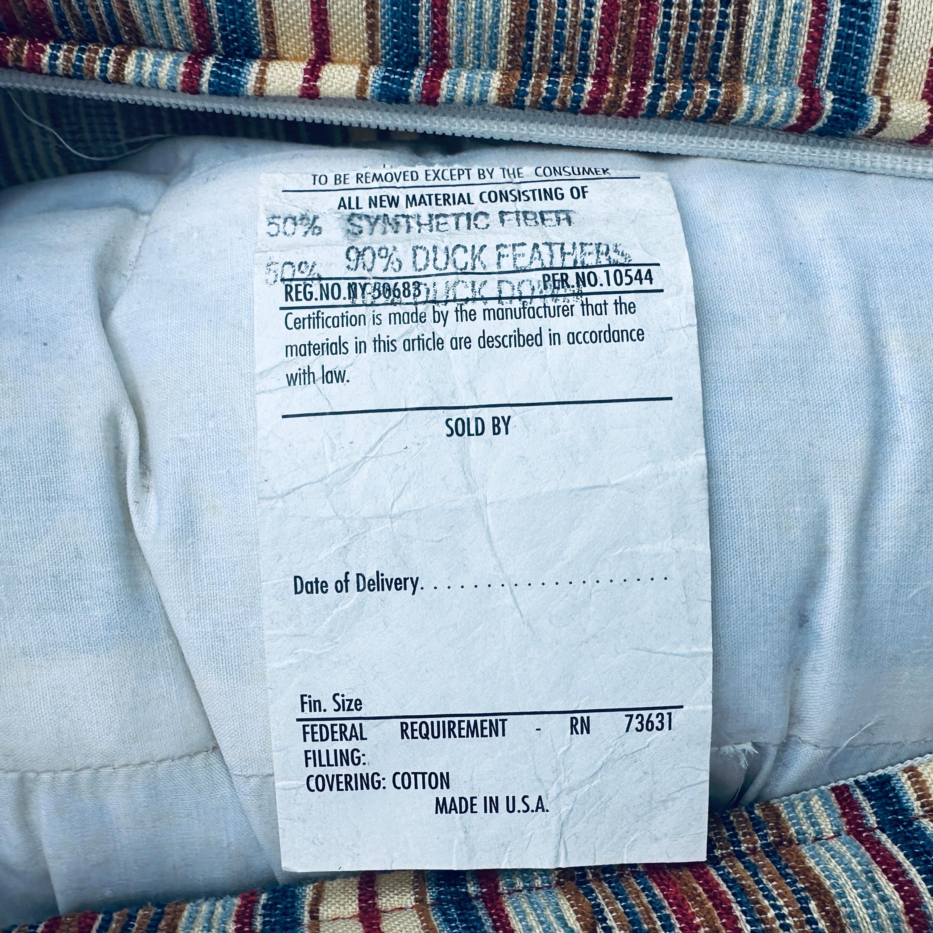 Reupholstered Striped Wing Chair With Feather Cushion For Sale at 1stDibs