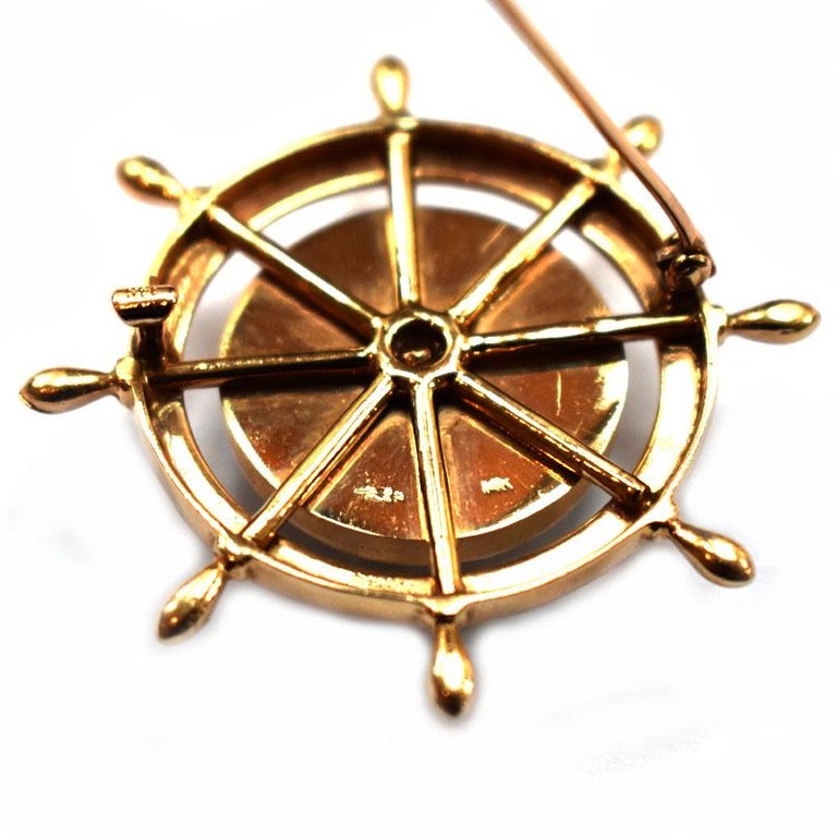 Reverse Crystal Yacht Ship's Wheel Brooch, circa 1970 at 1stDibs
