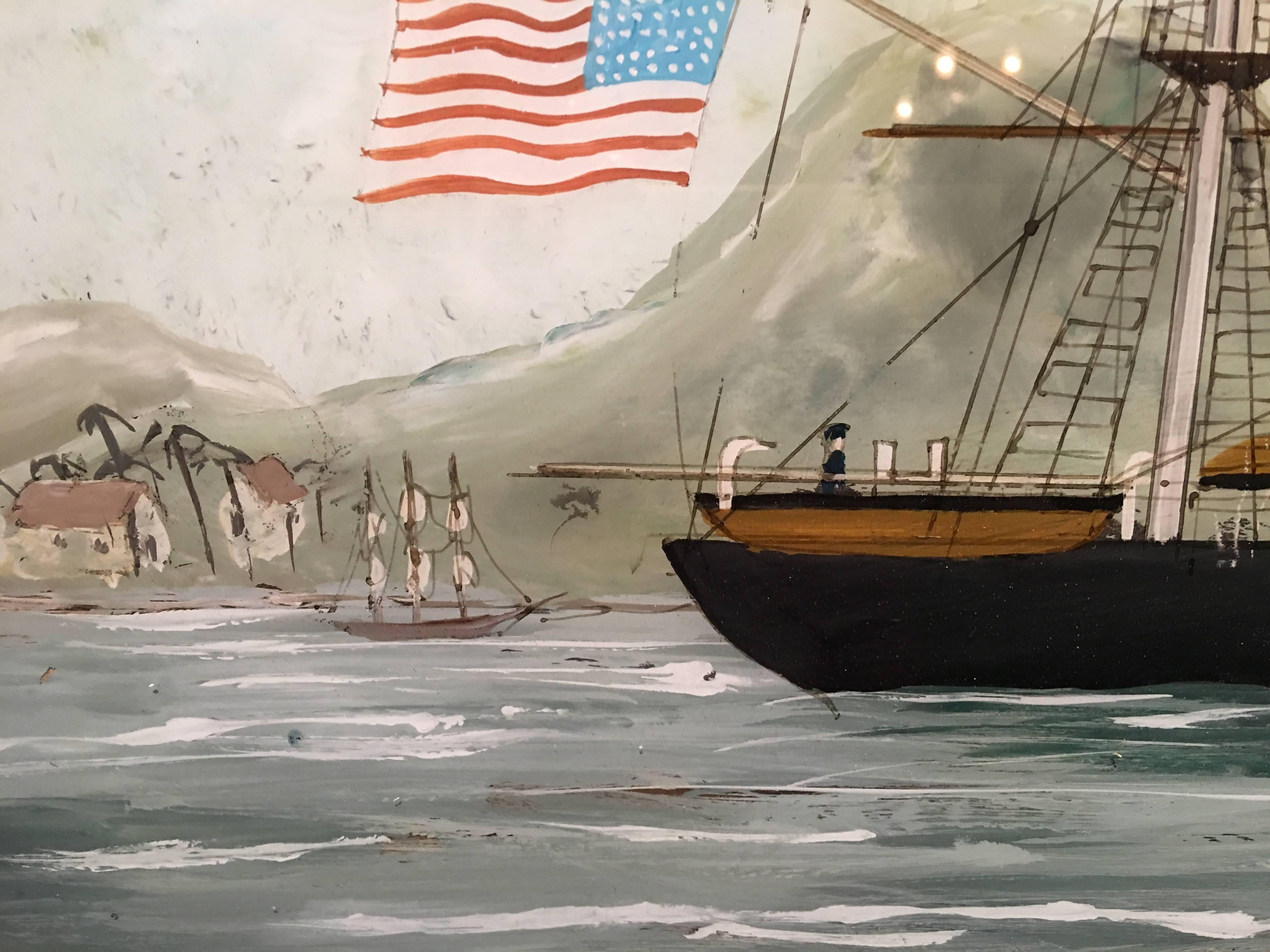 Reverse Glass Painting of a Ship "Cambria", 19th Century at 1stDibs