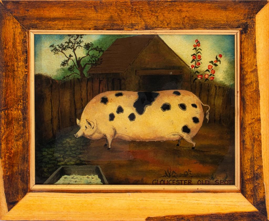 Reverse Glass Paintings of Prized Pigs, Set of Four For Sale at 1stDibs