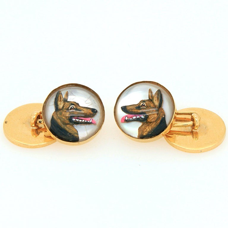 Reverse Intaglio Essex Crystal German Shepherd Cufflinks at 1stDibs ...
