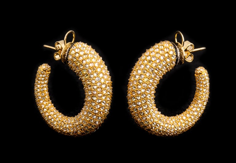 Reverse Set Diamond Hoop Earrings at 1stDibs