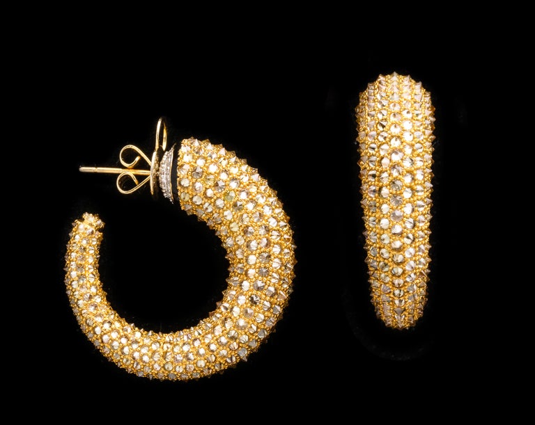 Reverse Set Diamond Hoop Earrings at 1stDibs
