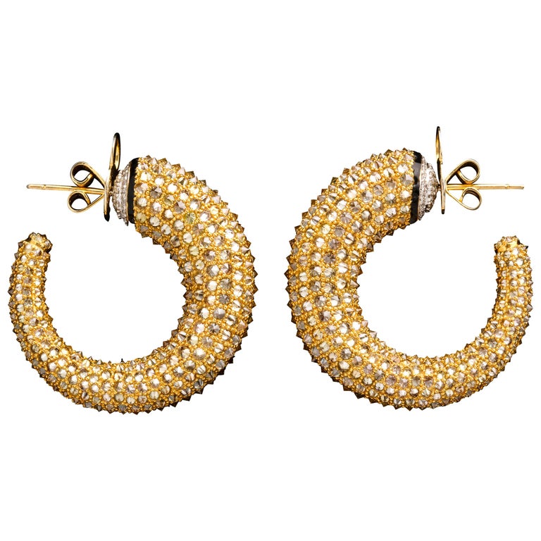 Reverse Set Diamond Hoop Earrings at 1stDibs