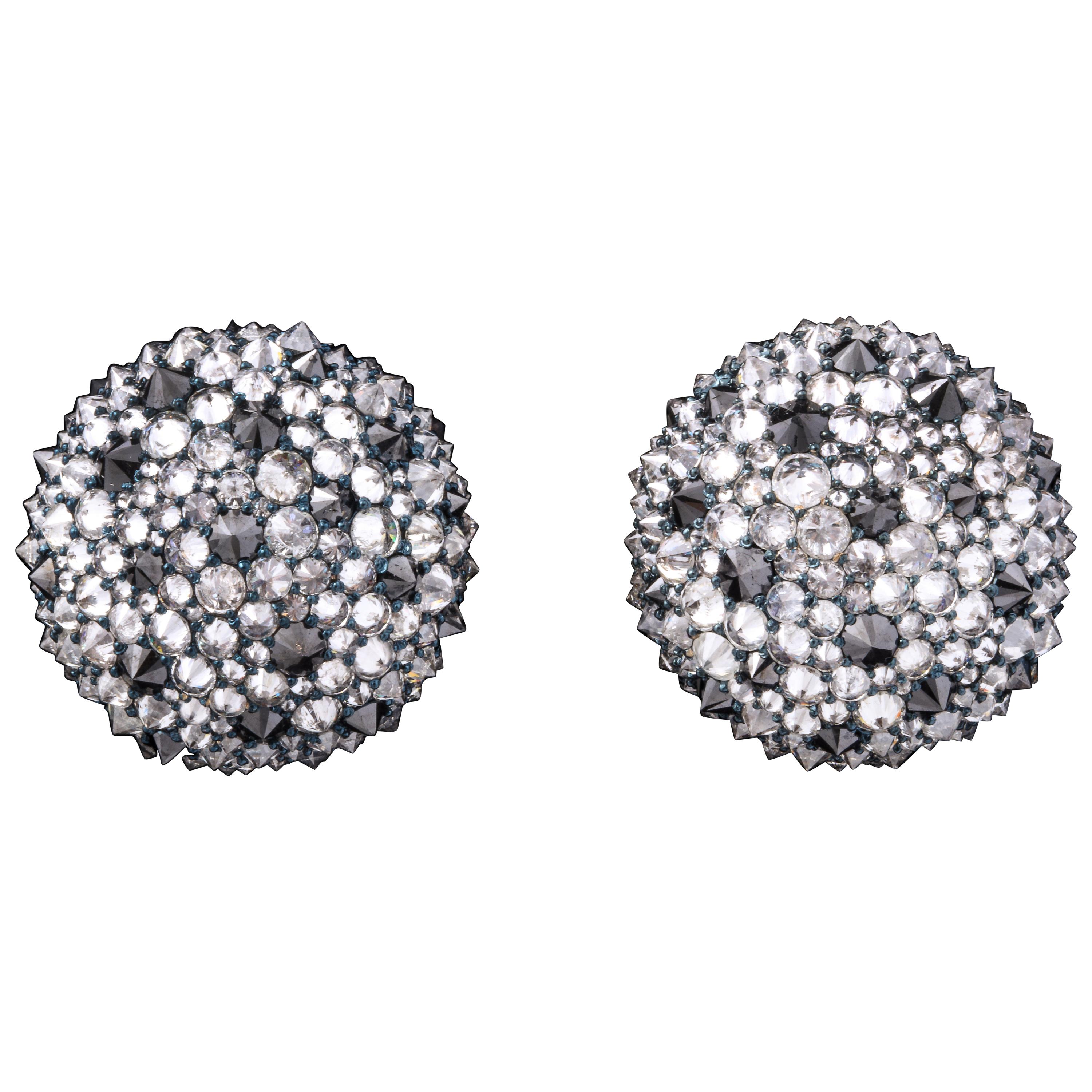 Reverse Set White and Black Diamond Earrings For Sale at 1stDibs