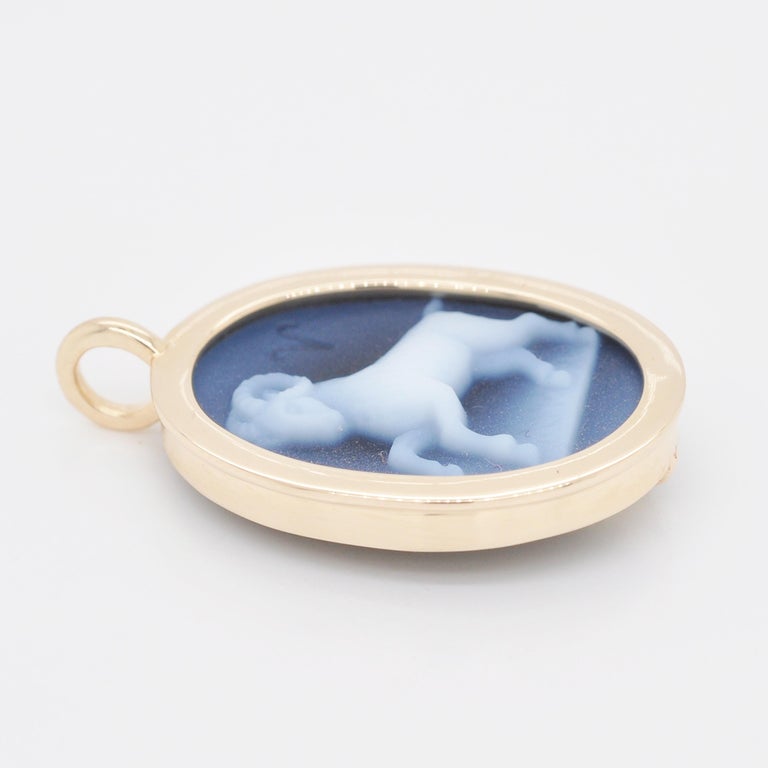 Reversible Aries Carving Cameo Zodiac Diamond 14 Karat Gold Pendant ...
