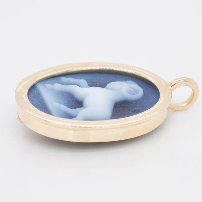 Reversible Aries Carving Cameo Zodiac Diamond 14 Karat Gold Pendant ...