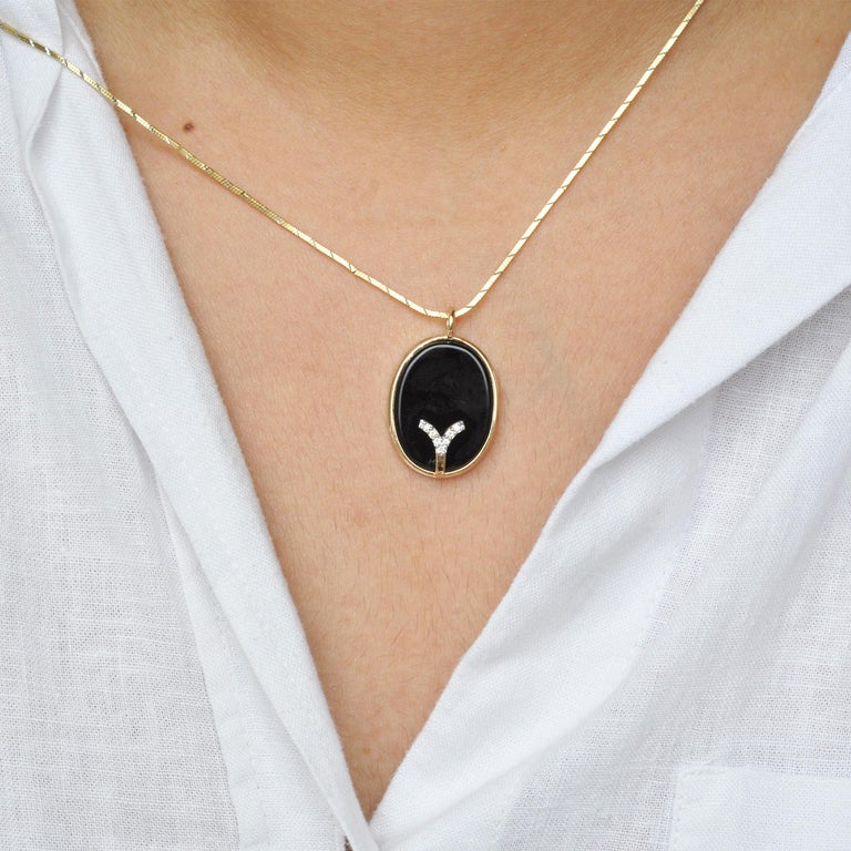 Reversible Aries Carving Cameo Zodiac Diamond 14 Karat Gold Pendant ...