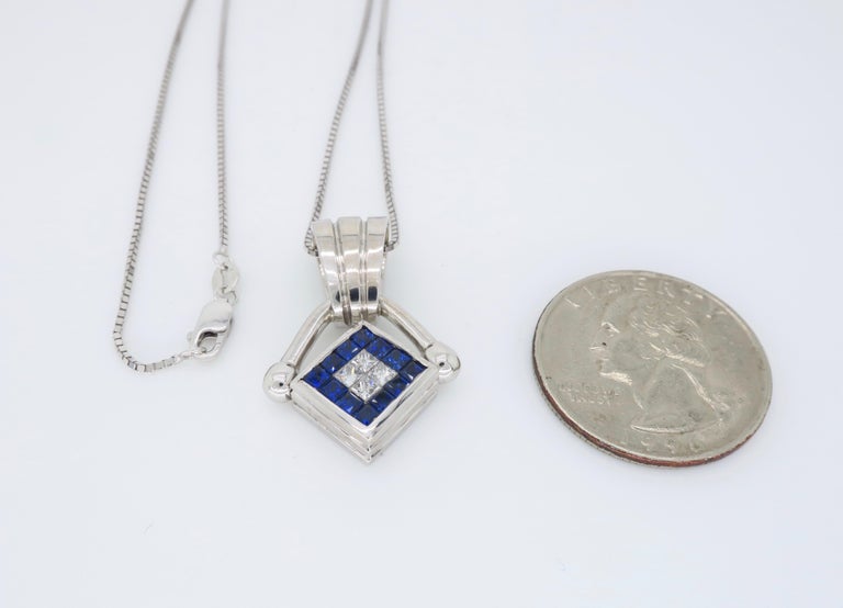 Reversible Diamond and Blue Sapphire Pendant Necklace For Sale (Free ...