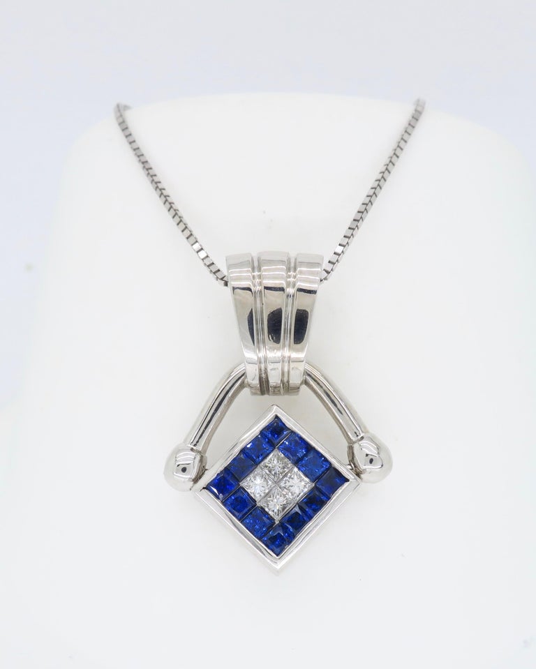 Reversible Diamond and Blue Sapphire Pendant Necklace For Sale (Free ...