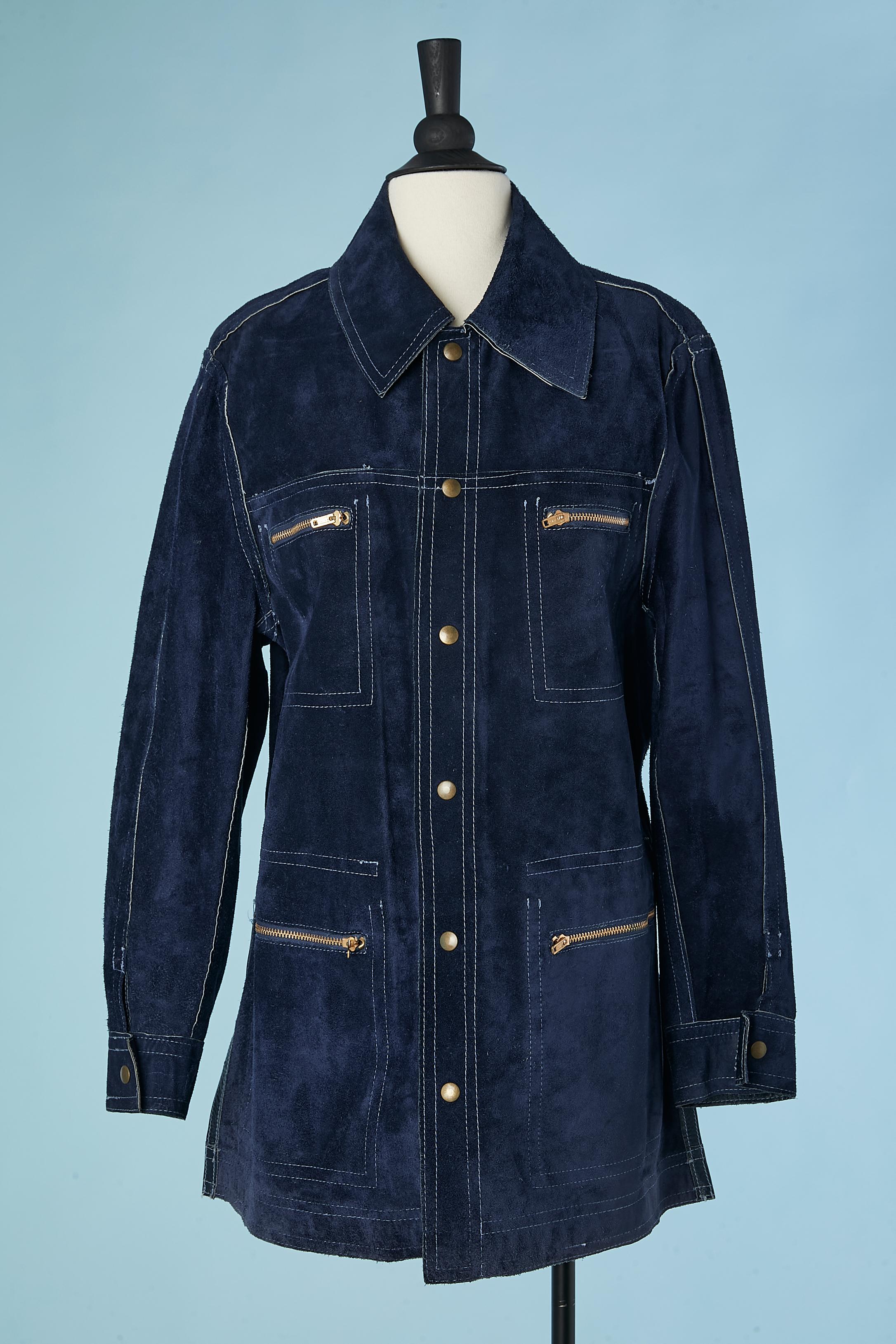 Reversible navy blue suede and leather jacket for man Mc Gregor Circa 1970's at 1stDibs