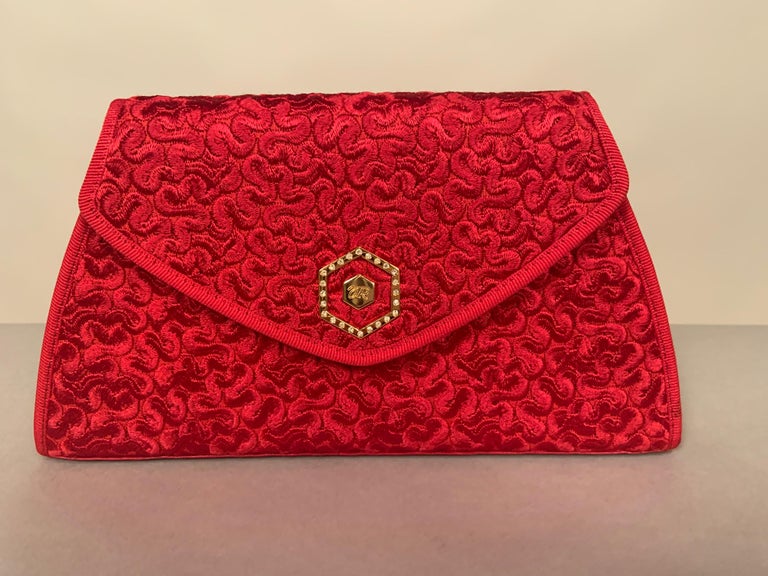 Revillon, Paris Red Leather and Silk Clutch or Shoulder Bag at 1stDibs ...
