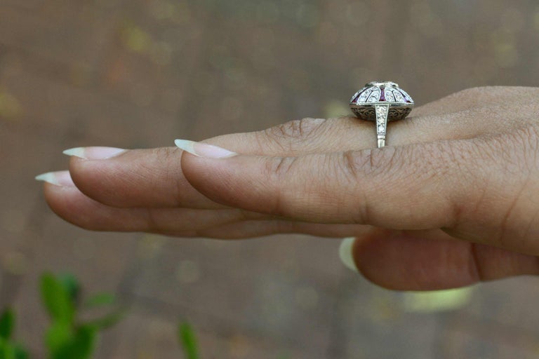 Art Deco Style Diamond Ruby Cocktail Ring Engagement Dome Pyramid Bombe ...